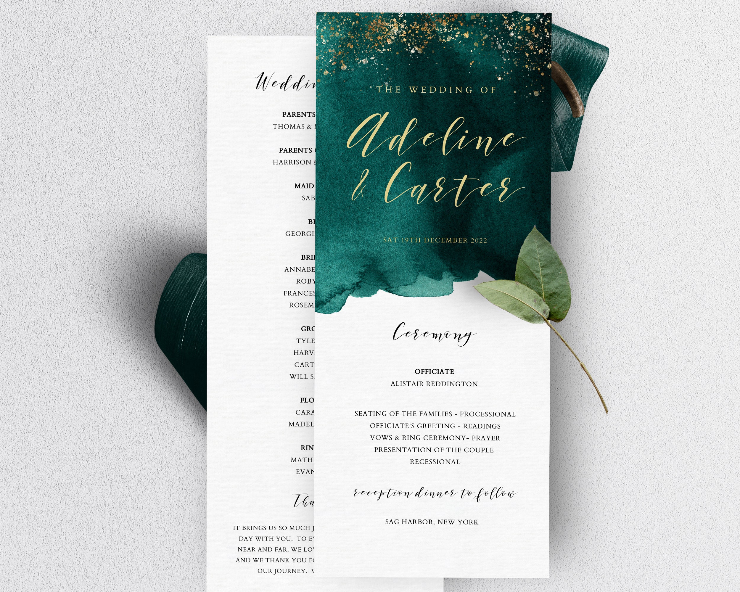 Emerald Green Wedding Ceremony Program Printable Modern - Etsy Canada
