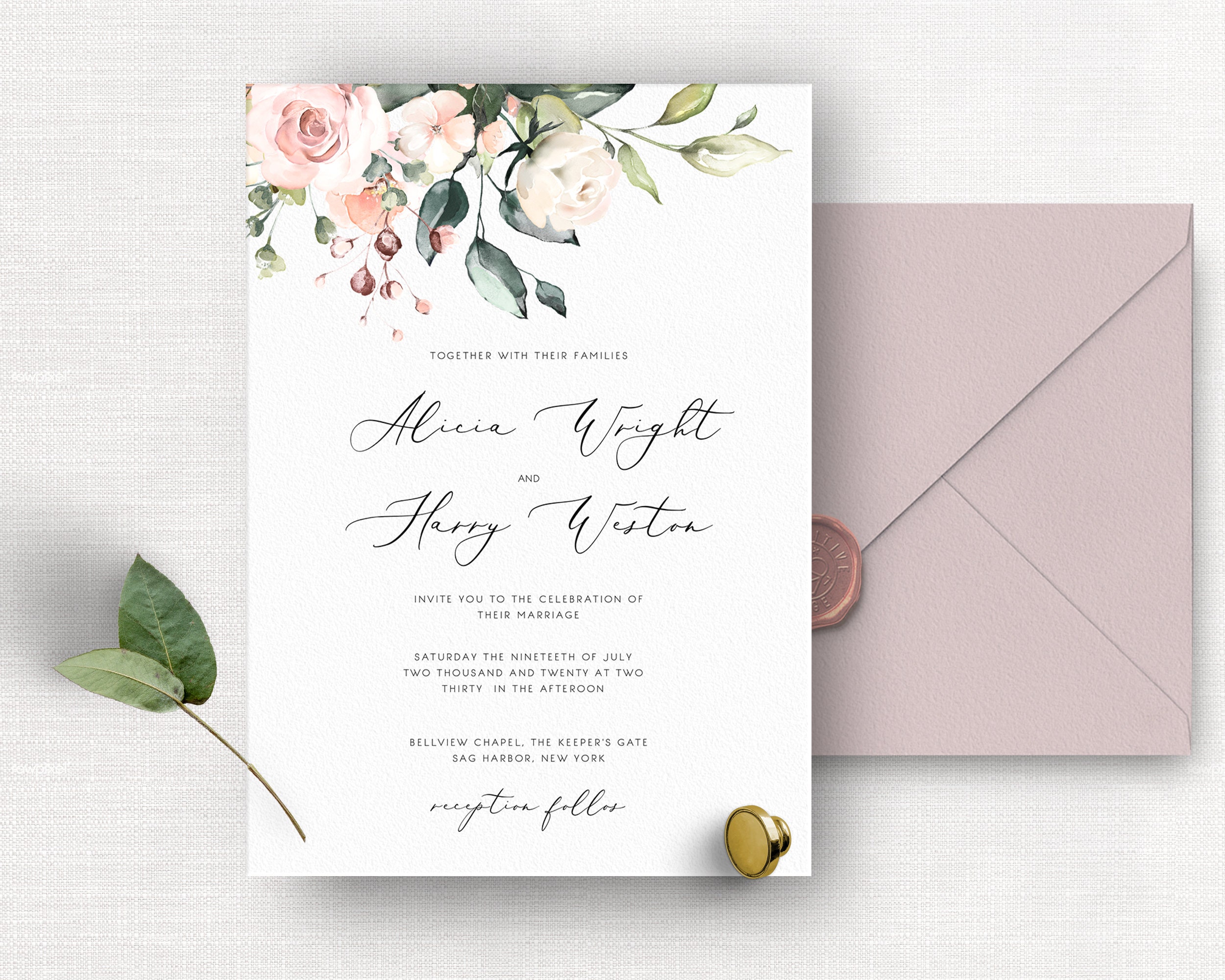 Floral Blush Wedding Invite Template Set Blush Wedding - Etsy