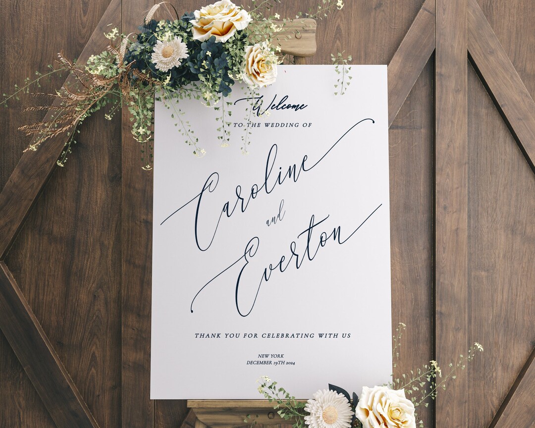 Large Wedding Welcome Sign, Elegant Wedding Sign Template, Editable ...
