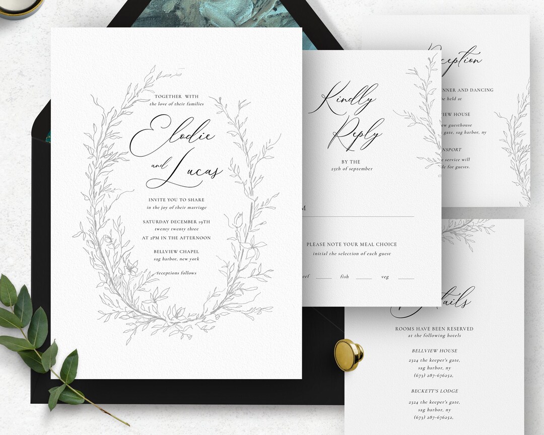 Elegant Wedding Invitation Set Printable Invitation Bundle - Etsy