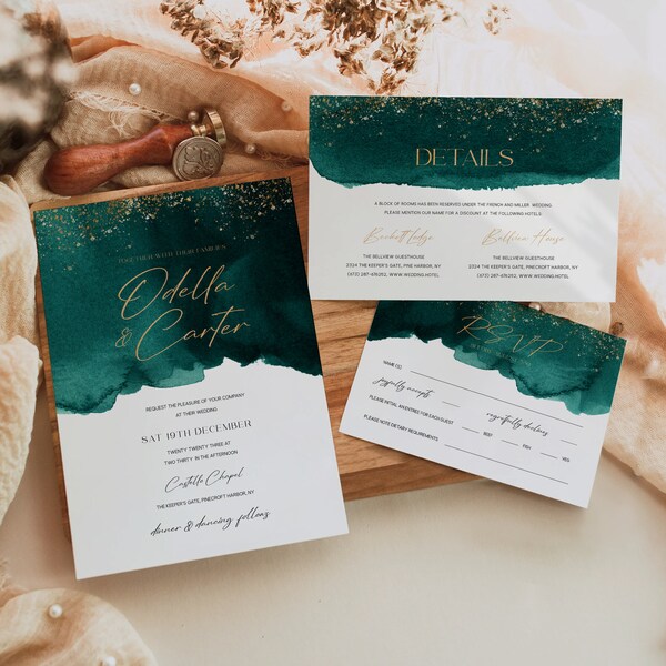 Emerald Green Wedding Invite Template - Etsy