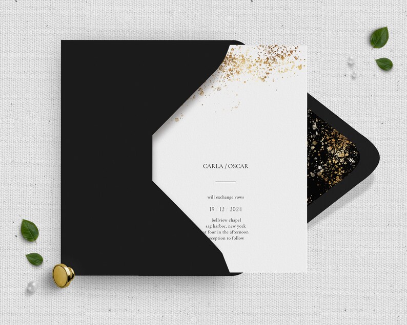 Modern White and Gold Wedding Invitation Template Gold - Etsy
