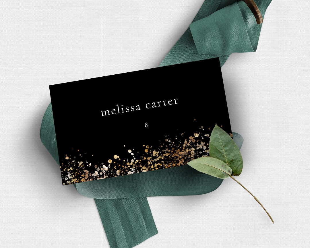 Black and Gold Place Names Template, Printable Wedding Name Card ...