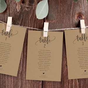 Rustic Wedding Seating Cards Template, Table Numbers With Names, Kraft ...