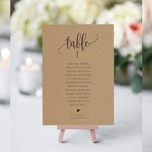 Rustic Wedding Seating Cards Template, Table Numbers With Names, Kraft ...