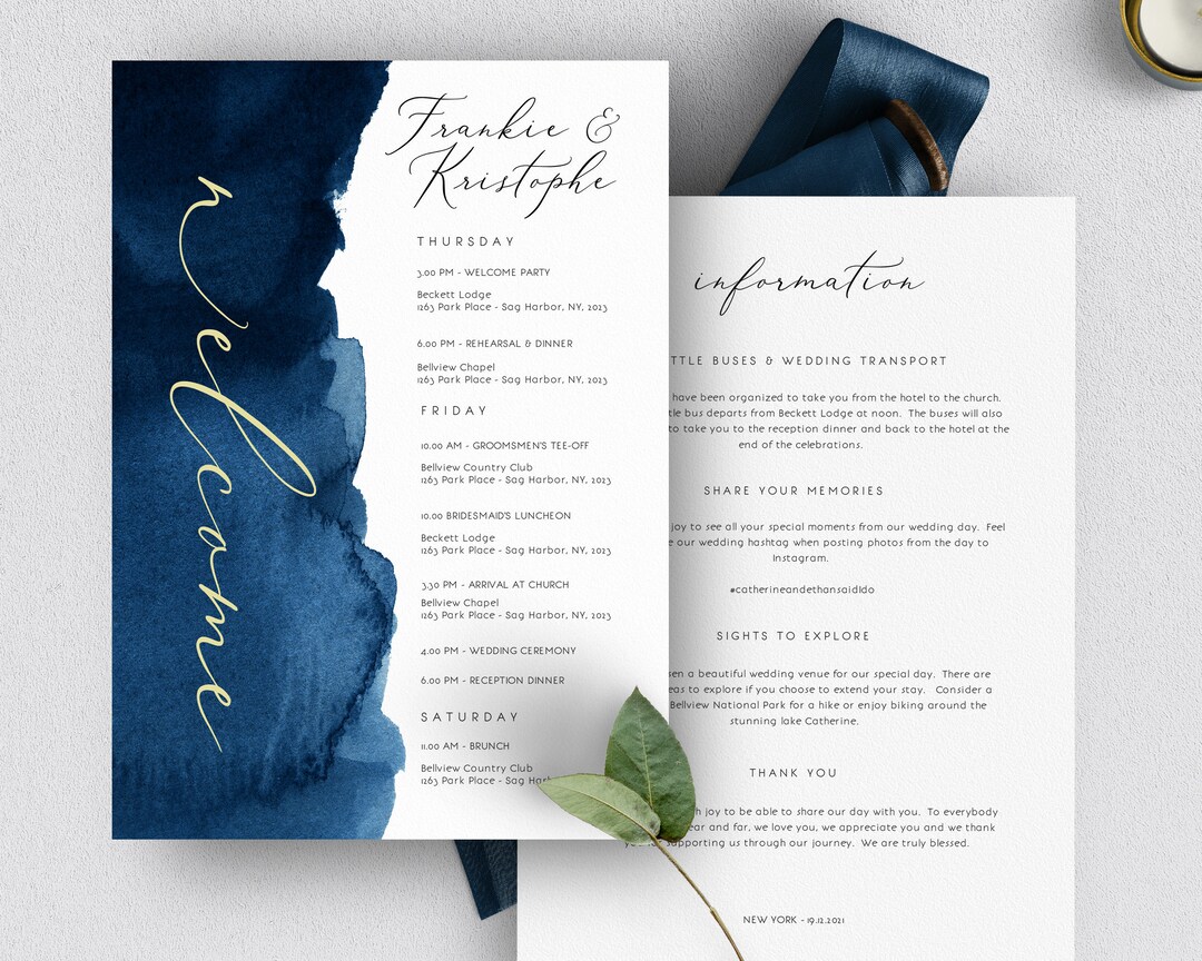 Navy Wedding Timeline Program, Printable Wedding Program Template ...