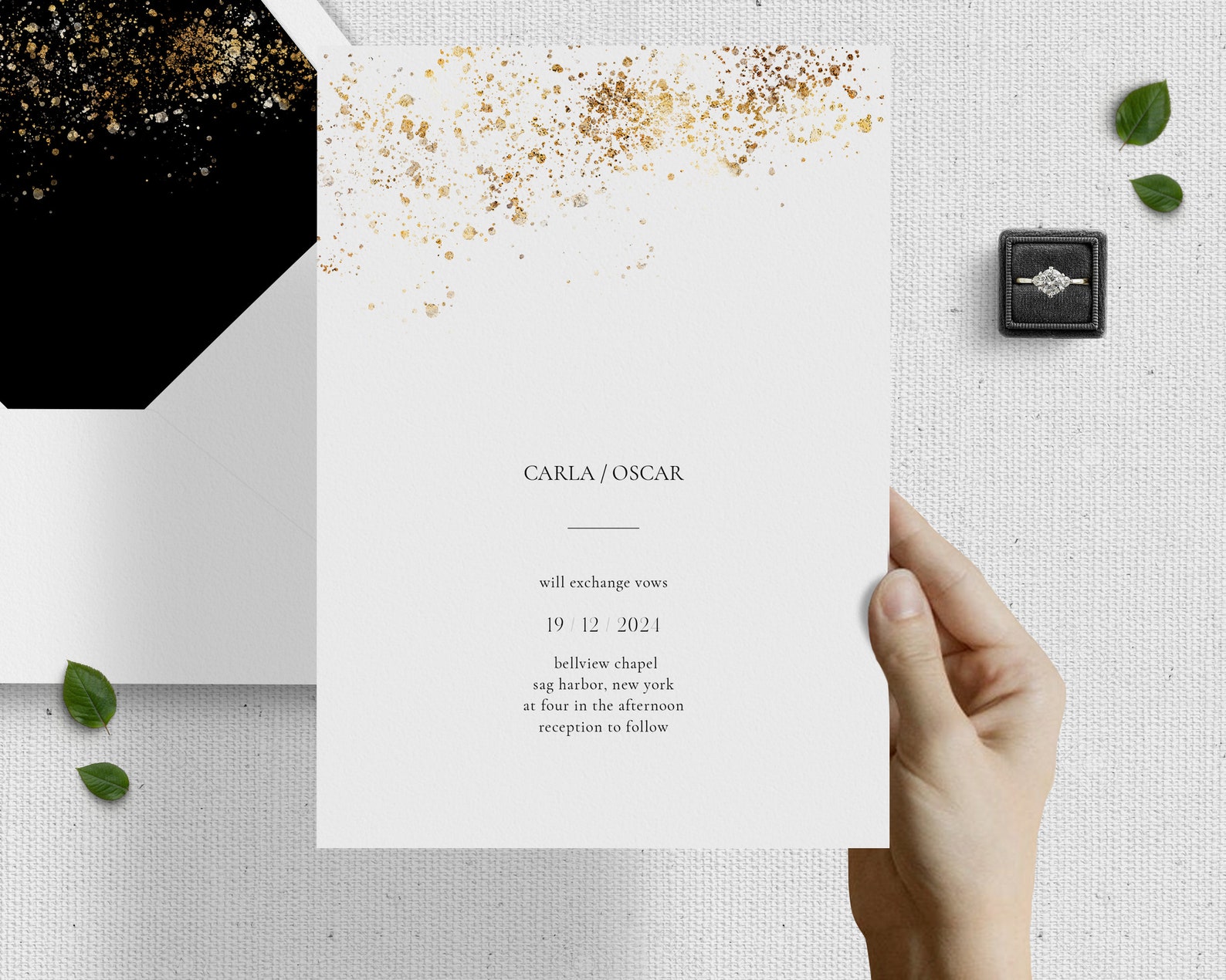 Modern White and Gold Wedding Invitation Template Gold - Etsy