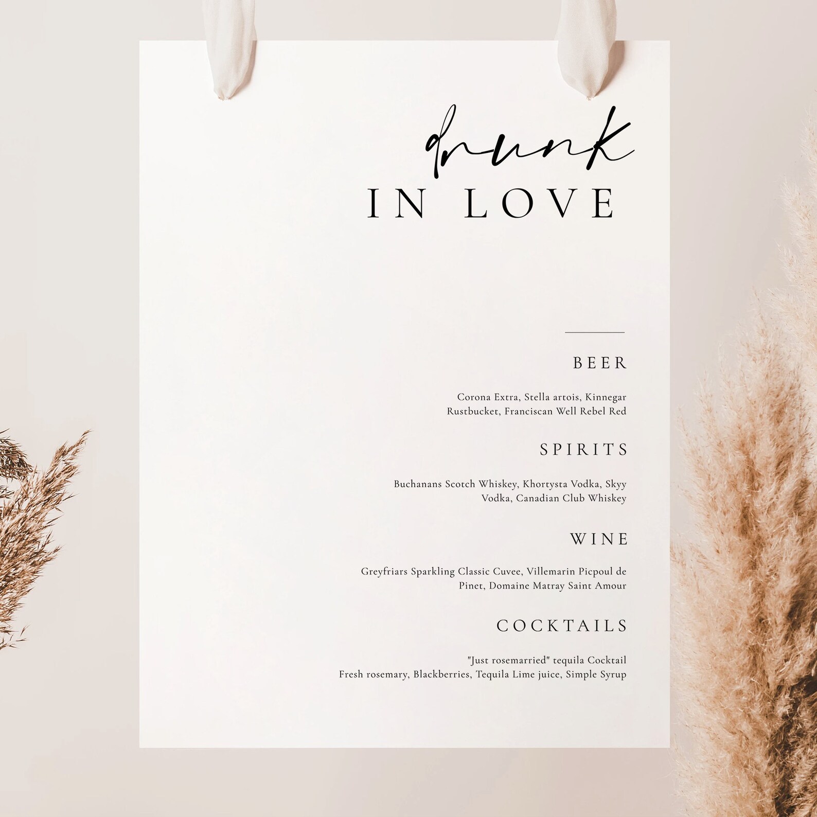 Printable Bar Menu Sign Large & Small Drinks Menu Template - Etsy