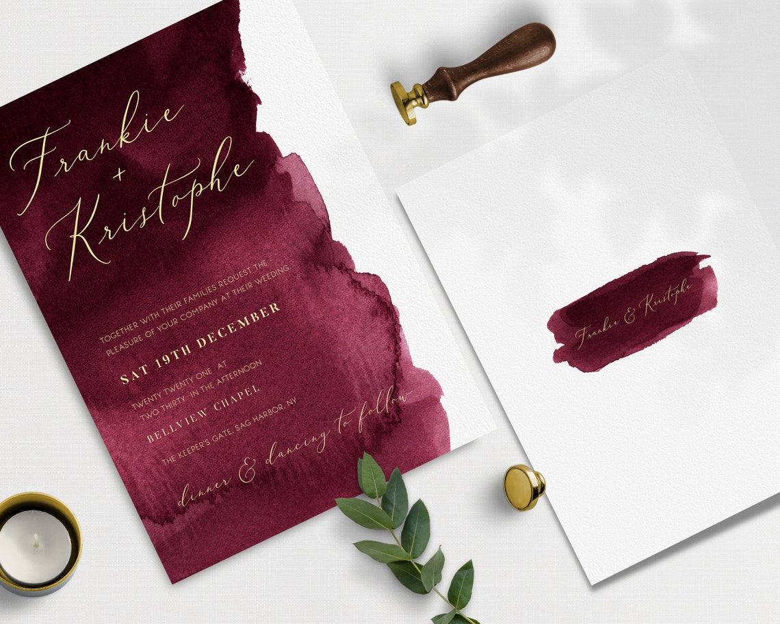 Burgundy Wedding Invitation Template Editable Wedding - Etsy