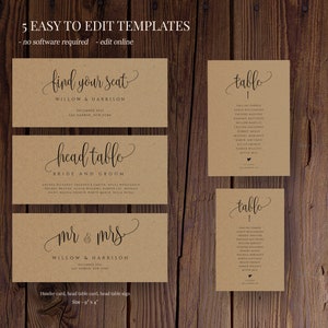 Rustic Wedding Seating Cards Template, Table Numbers With Names, Kraft ...