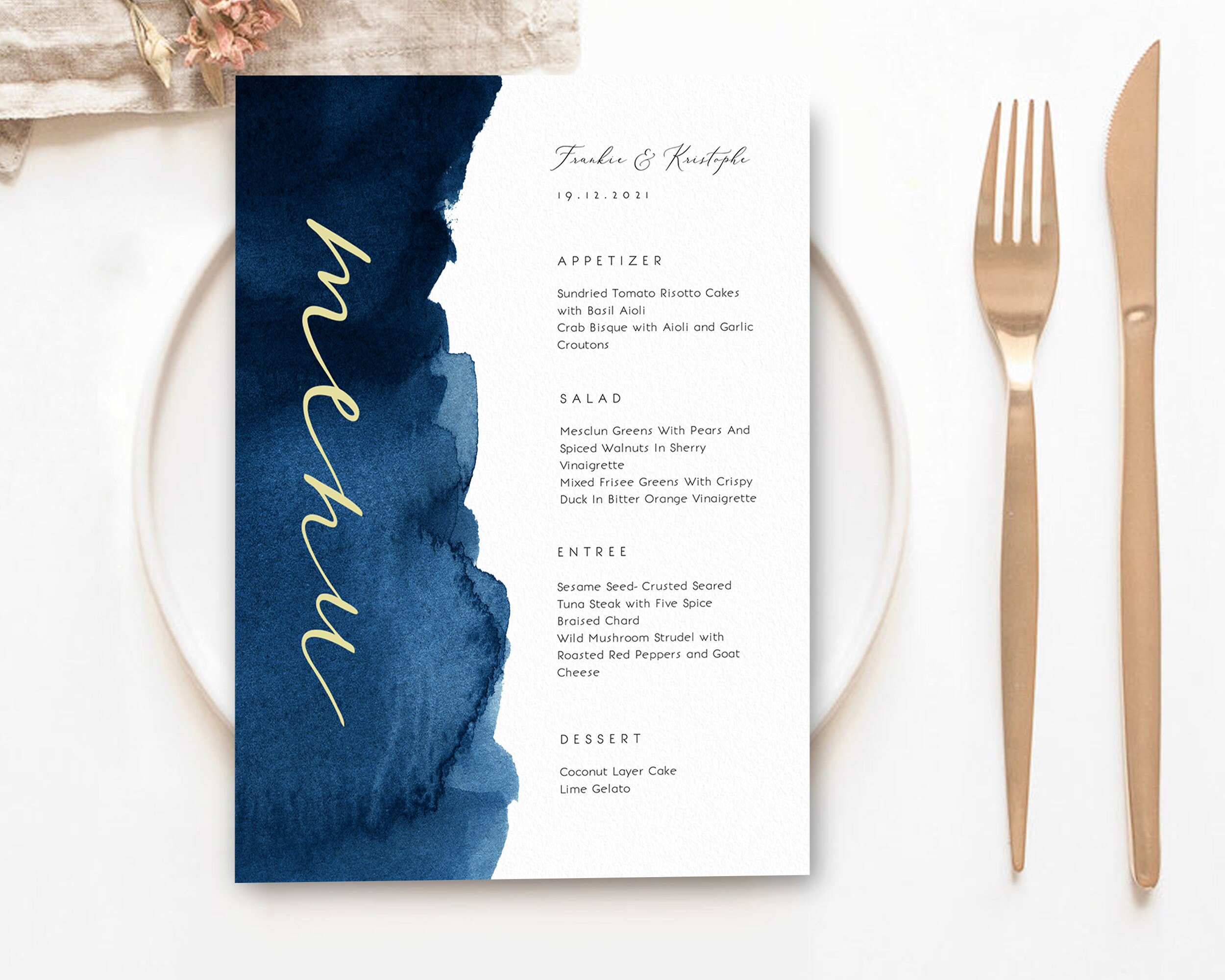 Navy Wedding Menu Template Printable Wedding Menu Download | Etsy