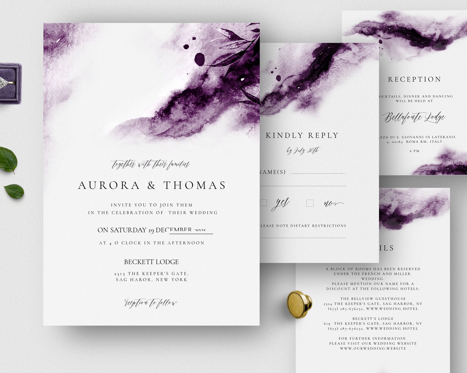Purple Wedding Invitation Set Printable Watercolor Invitation - Etsy Canada