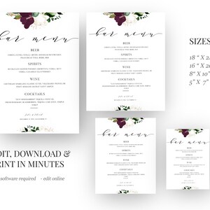 Printable Bar Menu Template Wedding Bar Menu Large Open Bar - Etsy