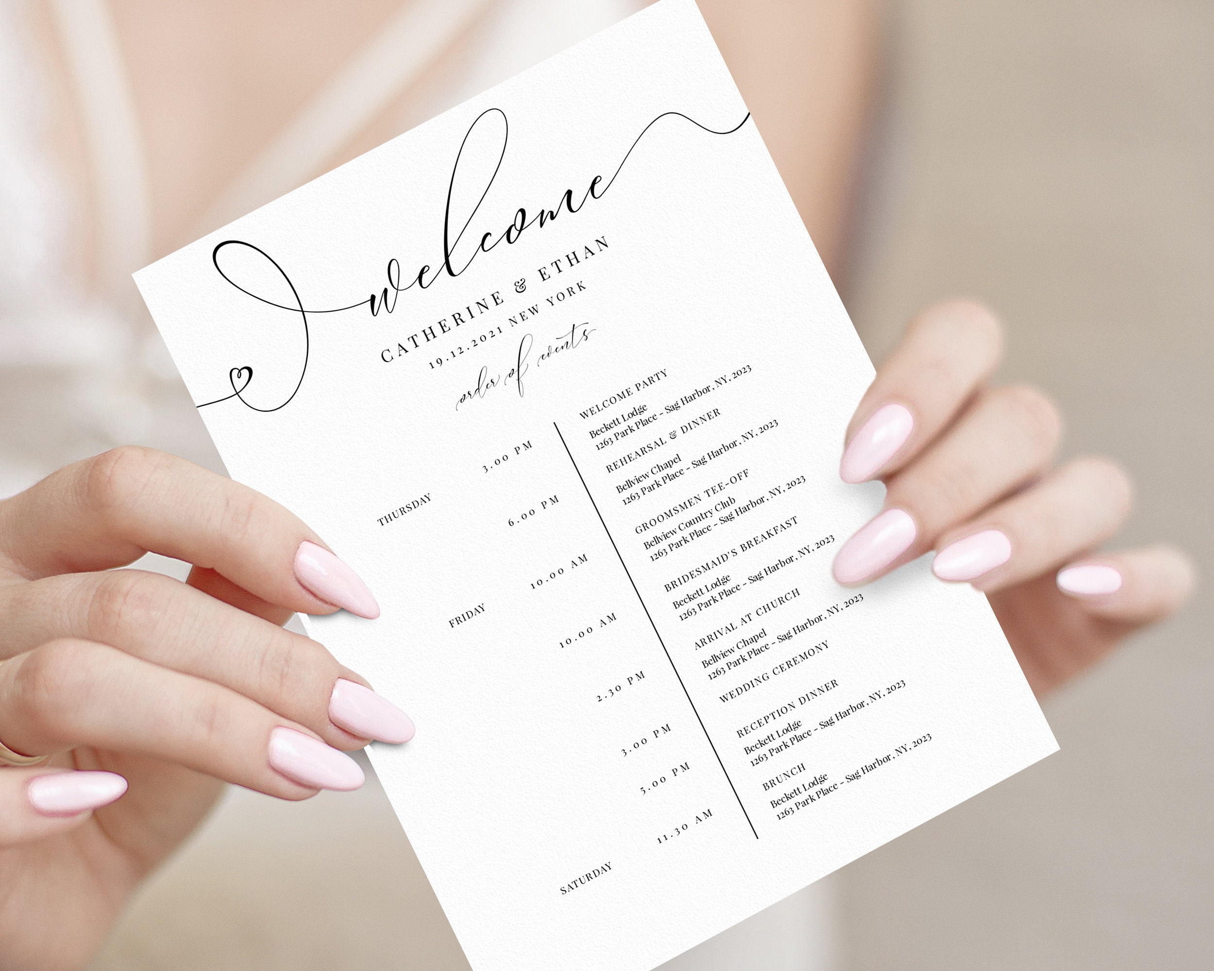 Wedding Program Timeline Template Elegant Calligraphy Wedding - Etsy