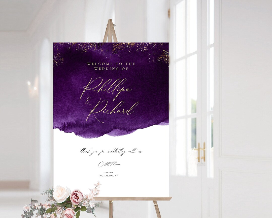 Purple Wedding Welcome Sign Wedding Reception Sign Template - Etsy