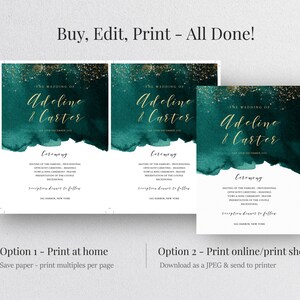 Emerald Green Wedding Ceremony Program, Printable Modern Program ...