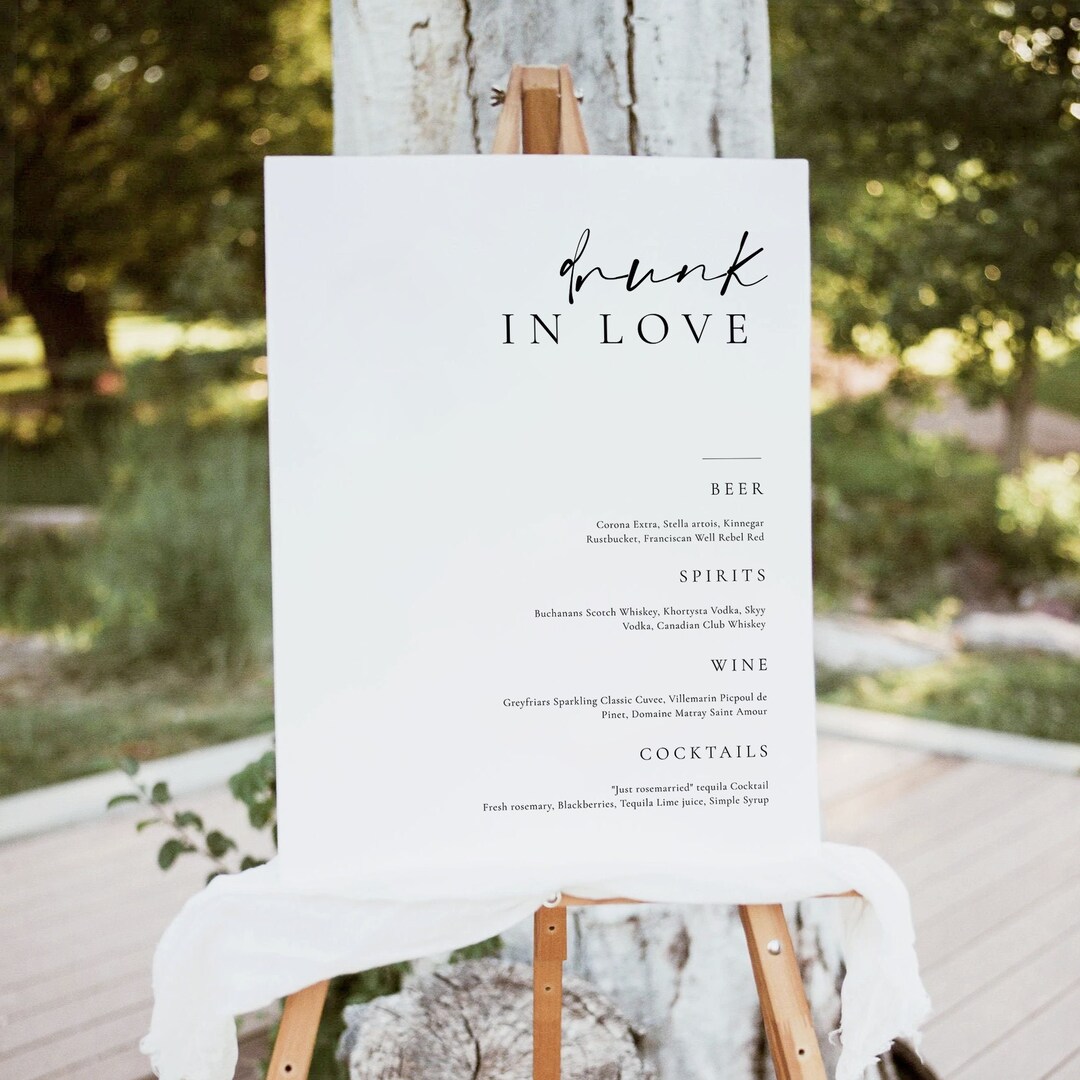 Printable Bar Menu Sign, Large & Small Drinks Menu Template, Minimalist ...