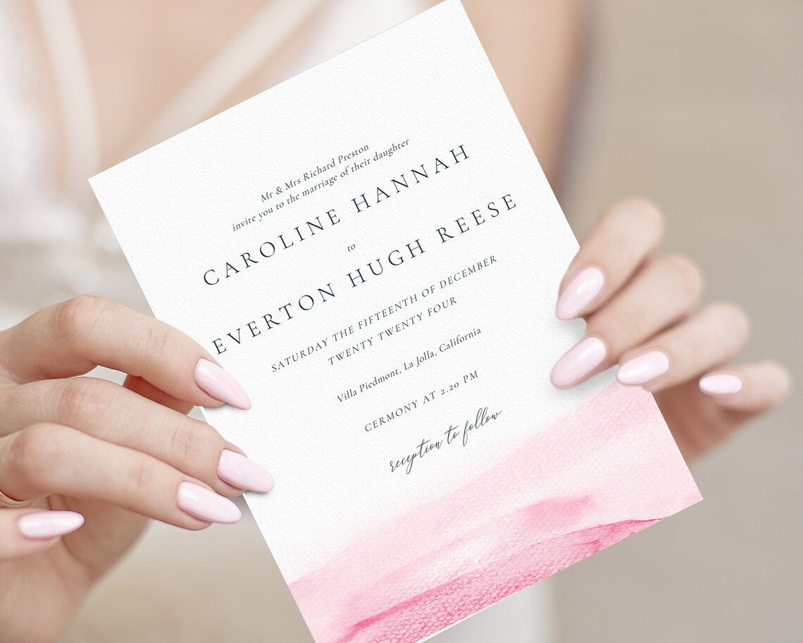 Baby Pink Wedding Invitation Set Printable Invitation Bundle - Etsy