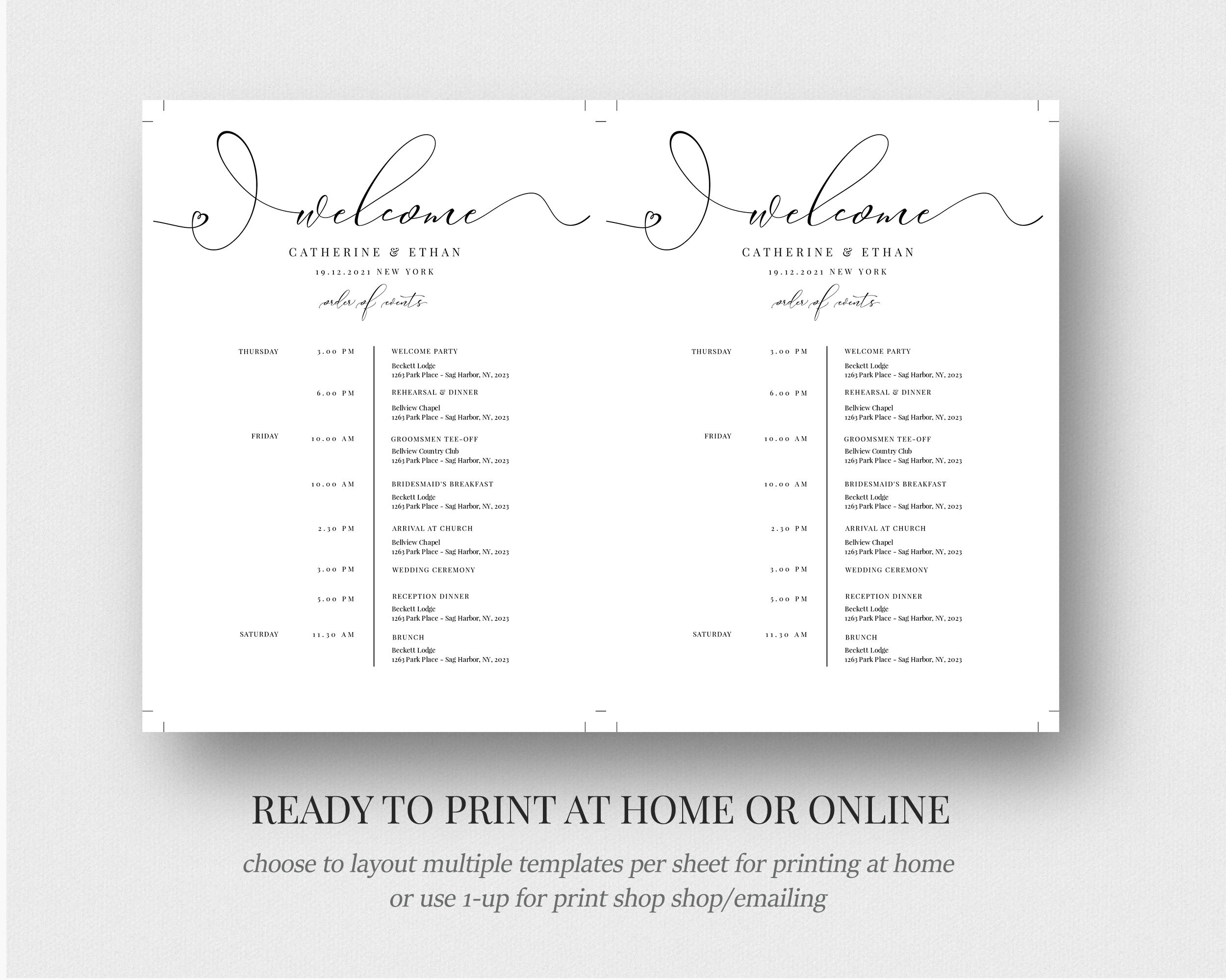 Wedding Program Timeline Template Elegant Calligraphy Wedding - Etsy