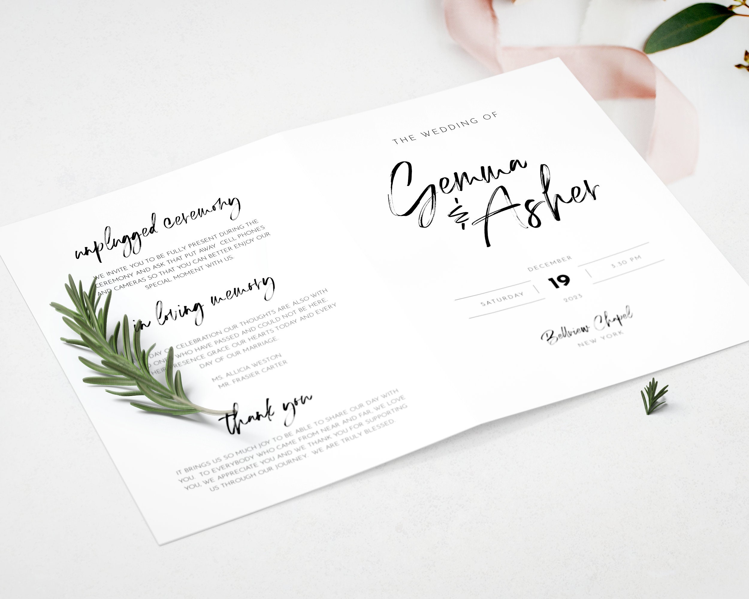Folded Wedding Program Modern Printable Wedding Ceremony | Etsy