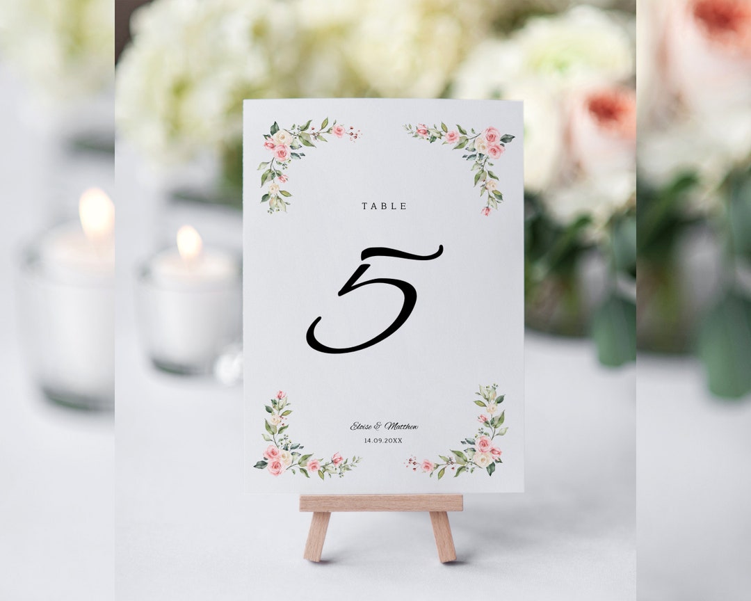 Pink Wedding Table Numbers Template Printable Roses Table - Etsy