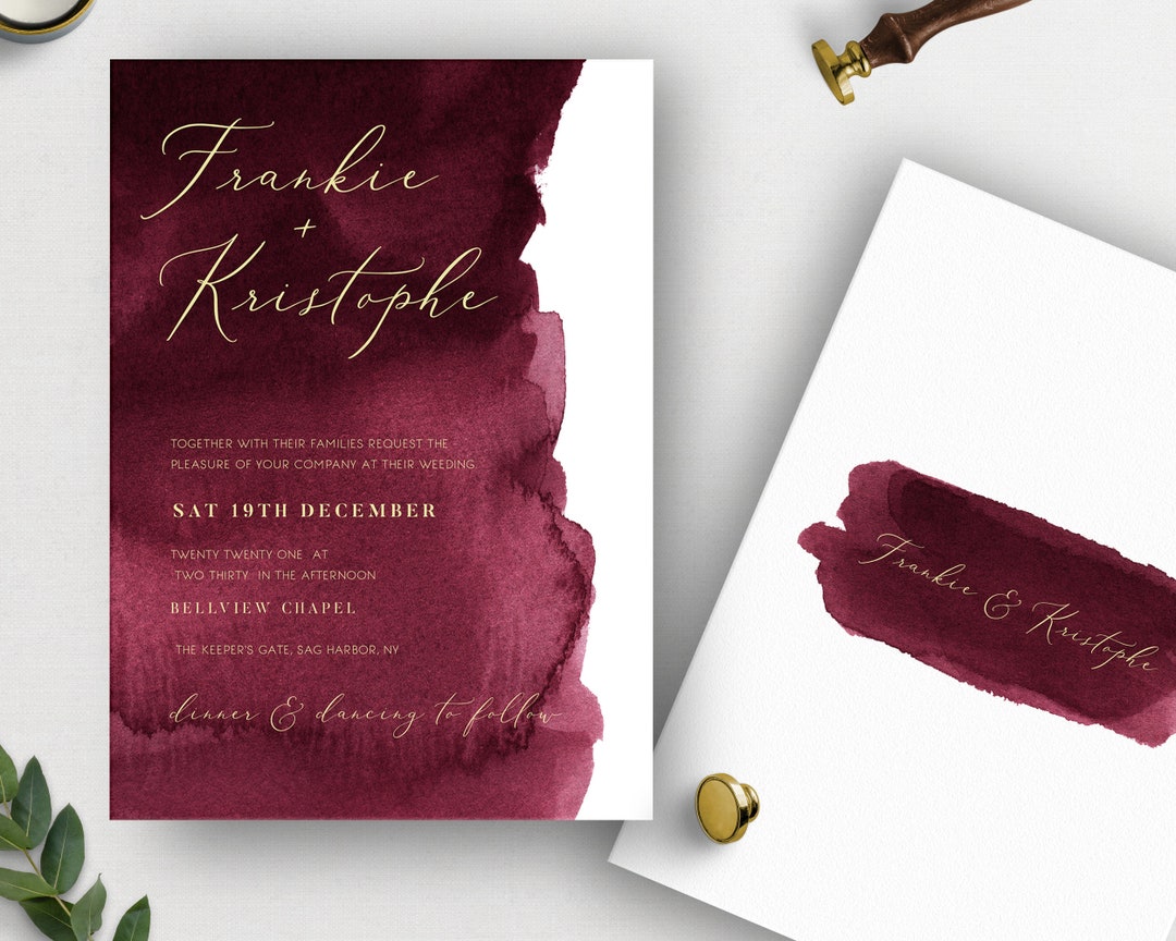 Burgundy Wedding Invitation Template Editable Wedding Invite, Printable ...