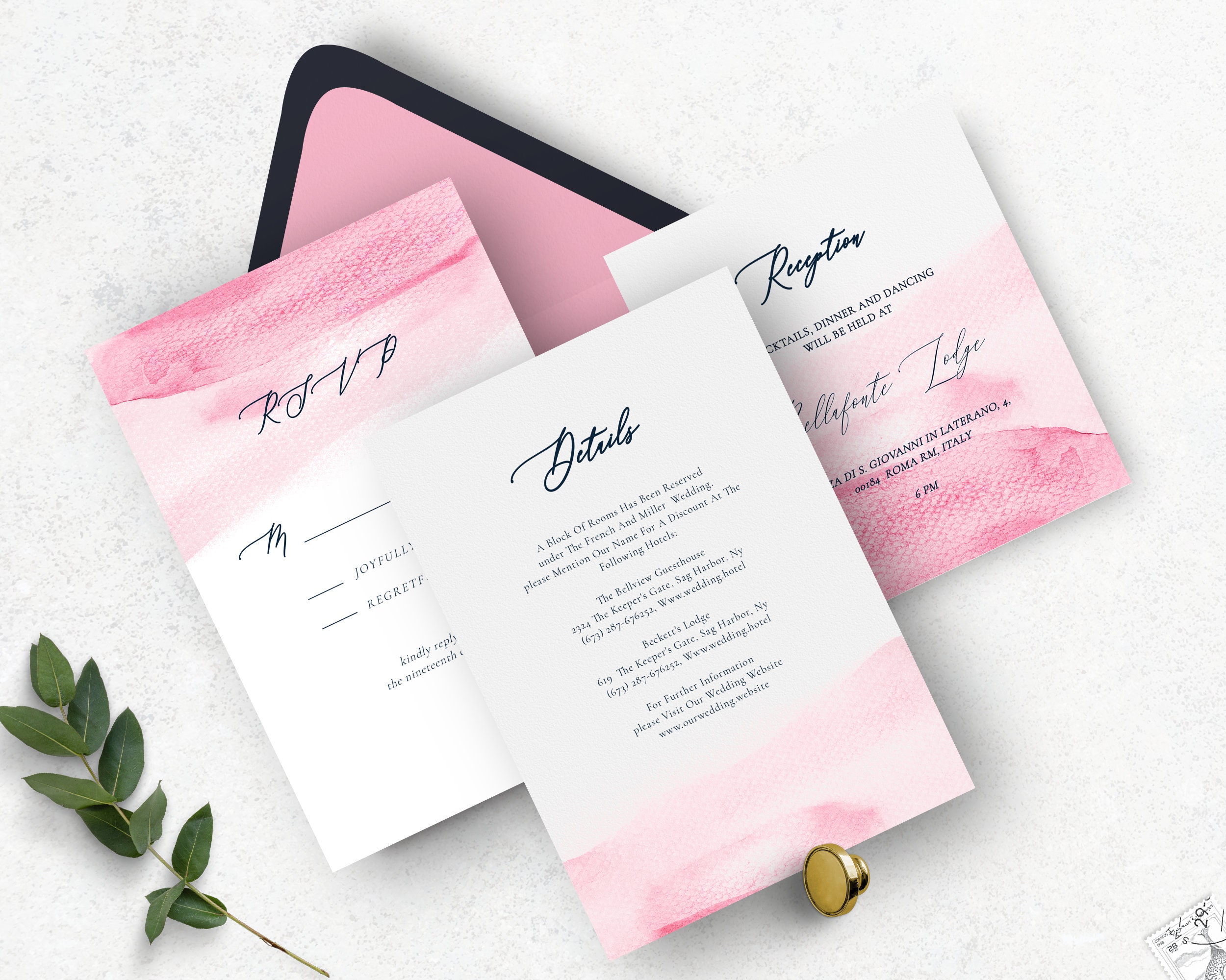 Baby Pink Wedding Invitation Set Printable Invitation Bundle - Etsy