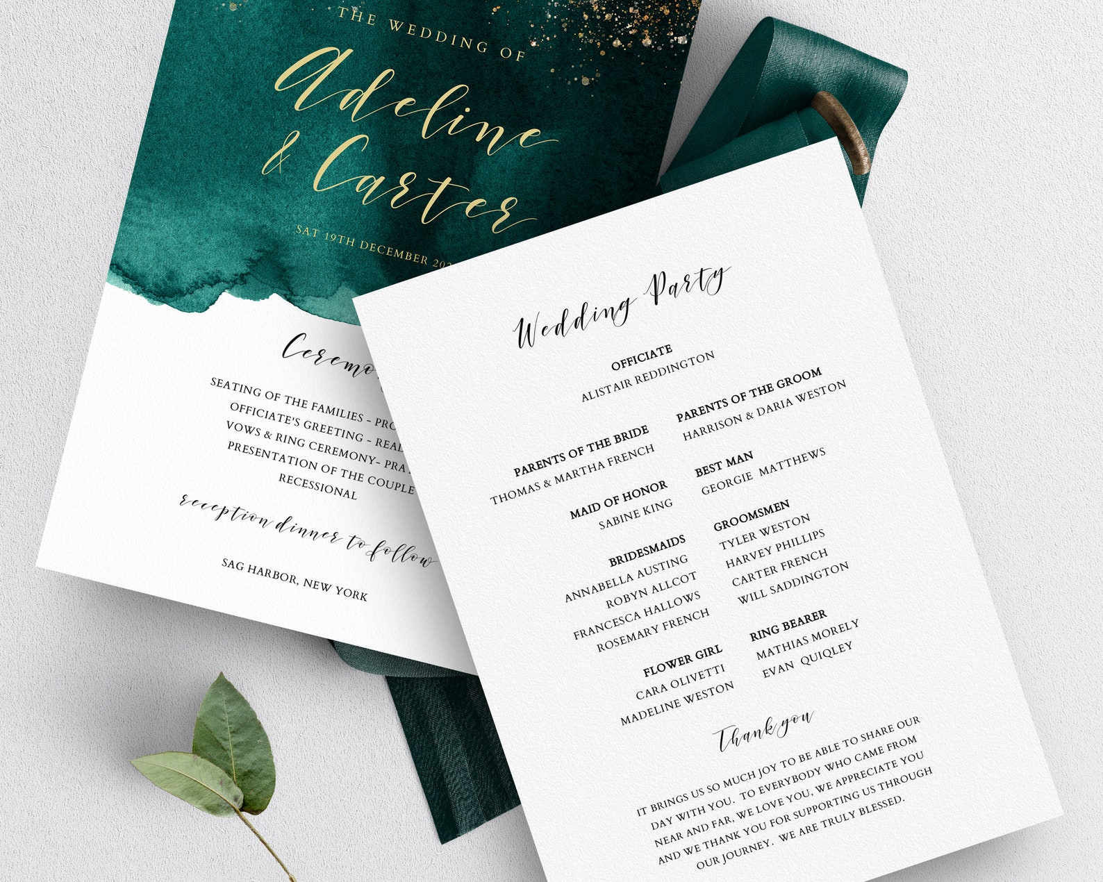 Emerald Green Wedding Ceremony Program Printable Modern - Etsy Canada