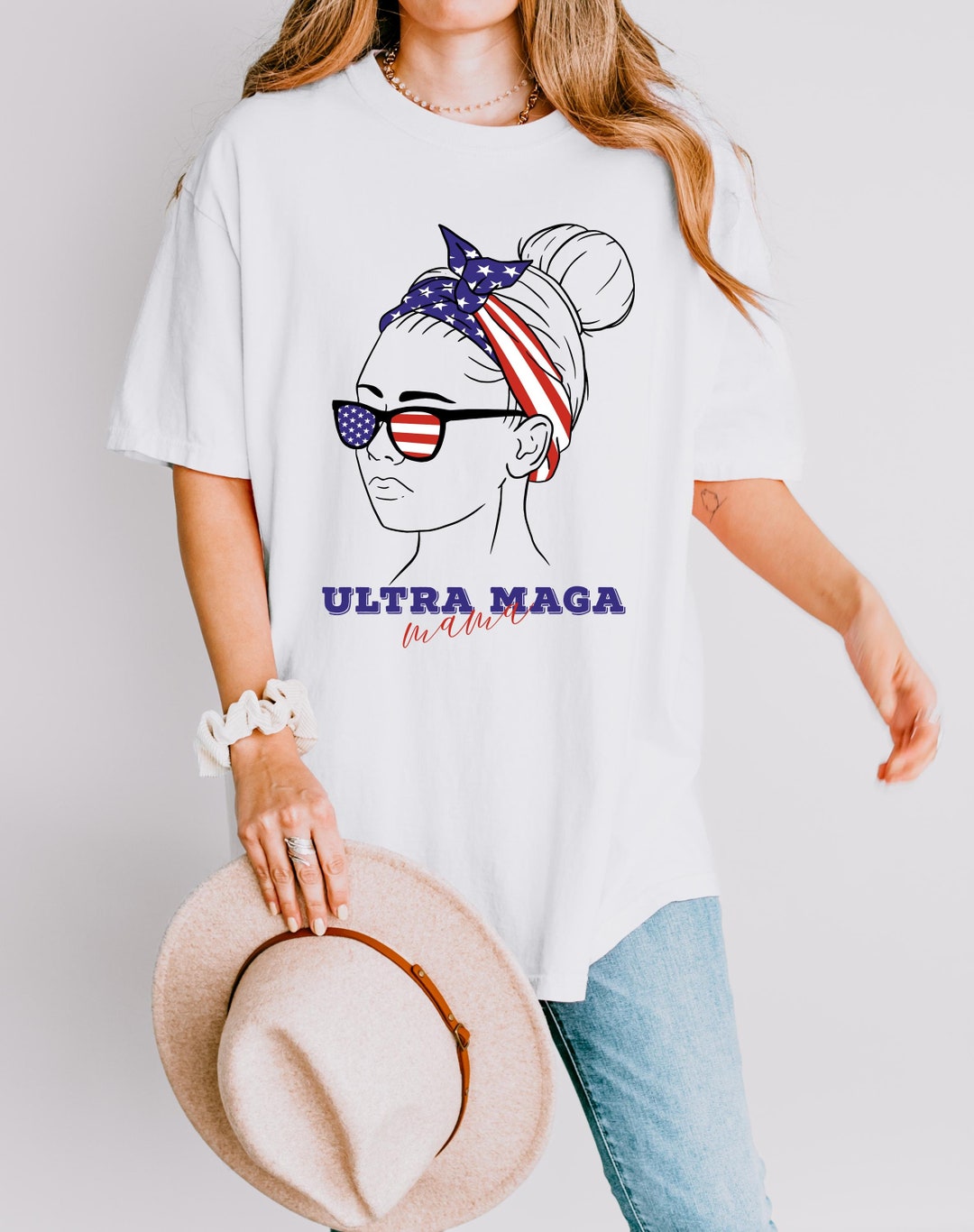 Ultra Maga Mama T-shirt, Ultra Maga Mom Messy Bun Sunglasses Usa Flag ...