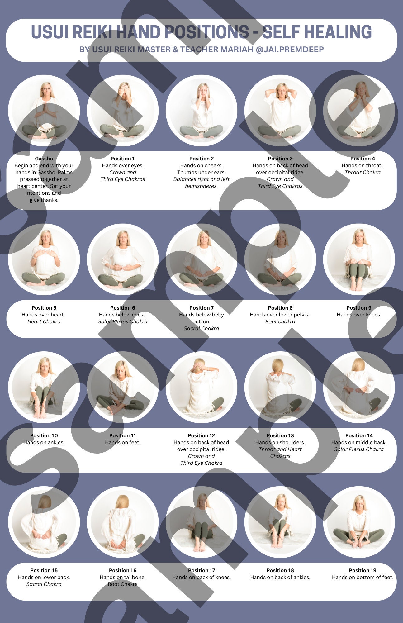 REIKI POSTER 11X17, Hand Positions Others or Self Healing Poster Chart ...