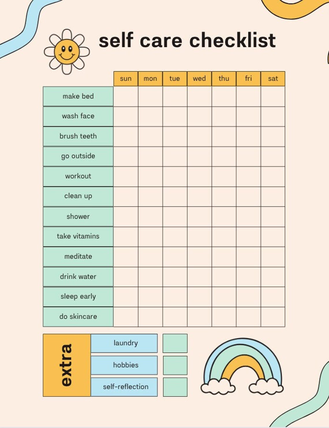 Self Care Weekly Checklist - Etsy