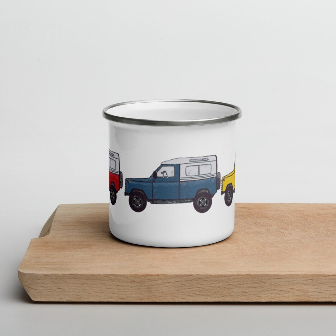 Multi Land Rover Enamel Mug | Red, Blue and Yellow Land Rovers on ...