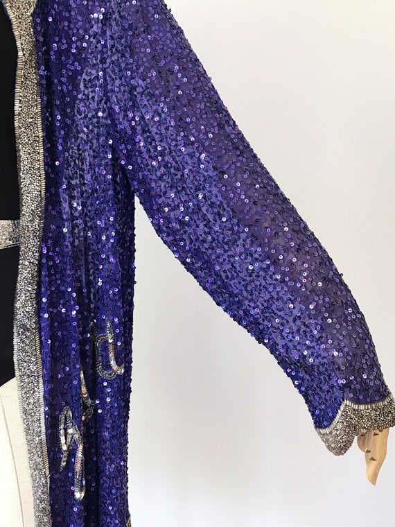 Vintage 80s Sequin Jacket Top Sheer Silk Blue Fit S -… - Gem