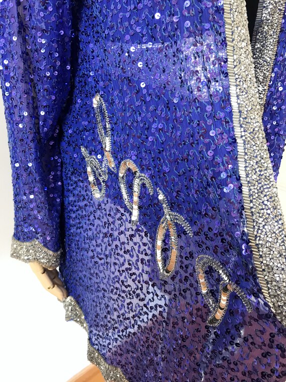 Vintage 80s Sequin Jacket Top Sheer Silk Blue Fit S -… - Gem