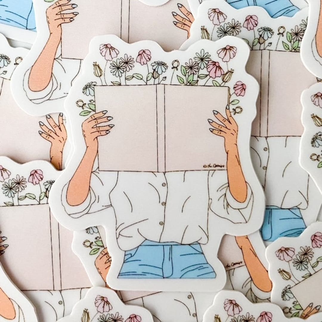 Sticker Book and Girl Reading Sticker 1.69 X 2 Laptop Kindle Sticker ...