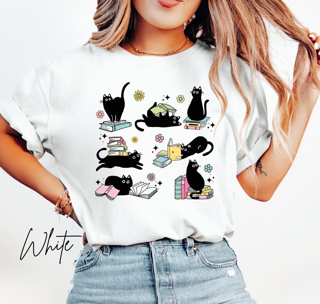 Illustrated Black Cat + Books 18000 Gildan Sweatshirt + 1717 Comfort ...