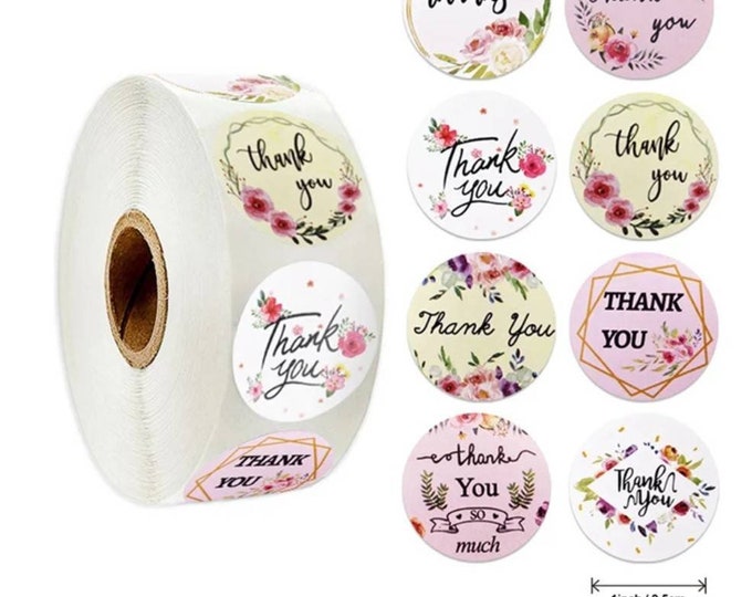 Thank You Different Floral Stickers Sets of 100 Stickers and 500 - 1 ...