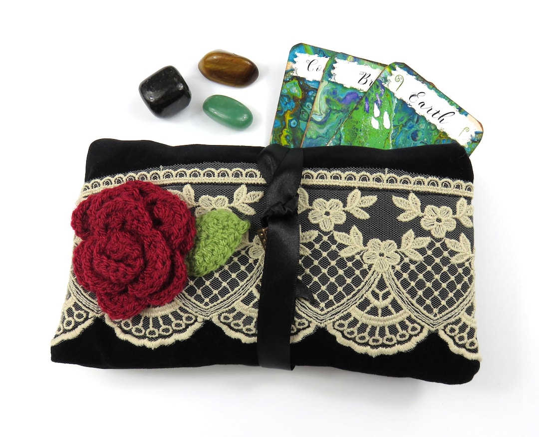 Rose & Lace Tarot Card Pouch, Velvet Boho Oracle Purse, Handmade ...