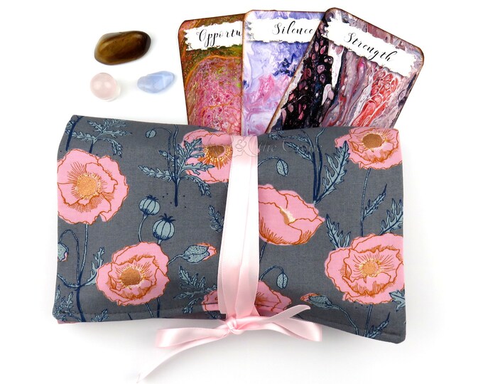 Poppy Tarot Card Wrap and Reading Cloth, Floral Oracle Pouch, Crystal ...