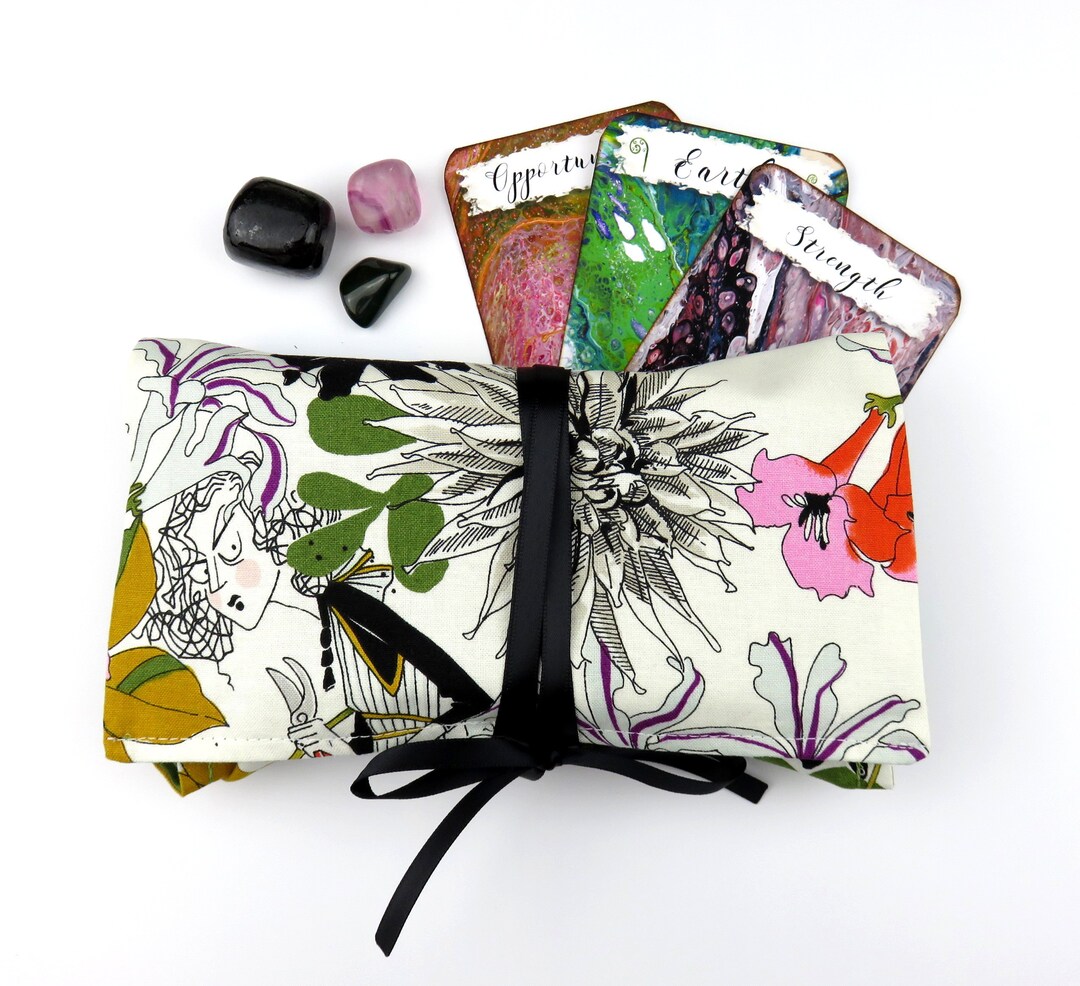 Floral Tarot Card Wrap and Reading Cloth, Oracle Bag, Nature Crystal ...