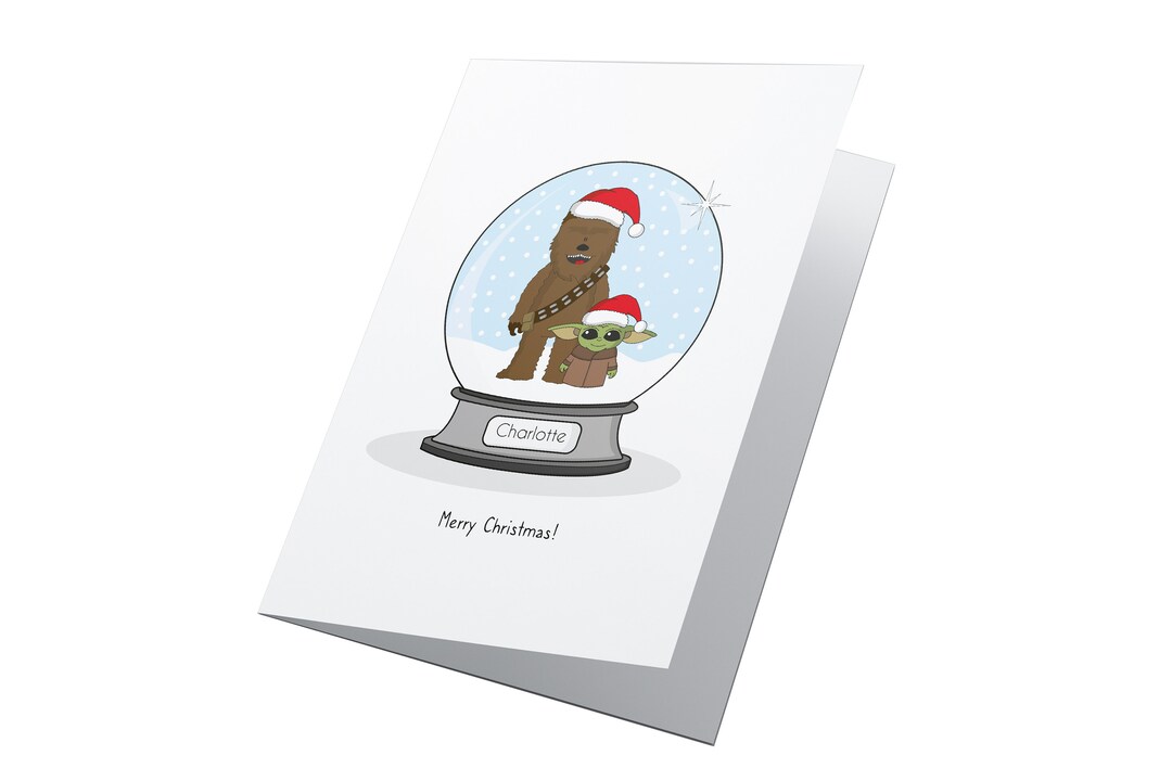 Yoda & Chewbacca Snow Globe! Personalised Christmas Card, Star Wars ...