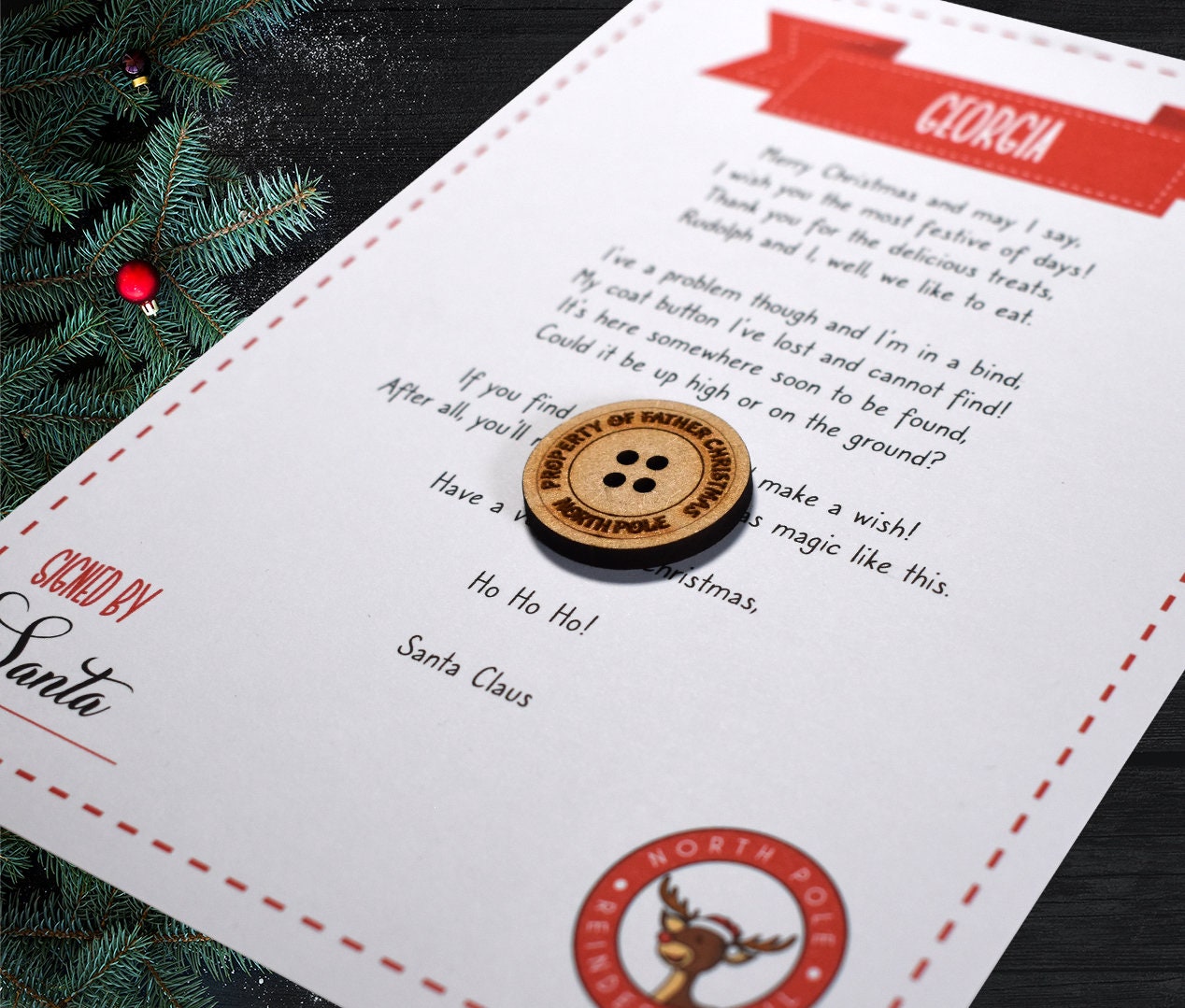 Santa's Missing Button & Certificate Card Print - Etsy