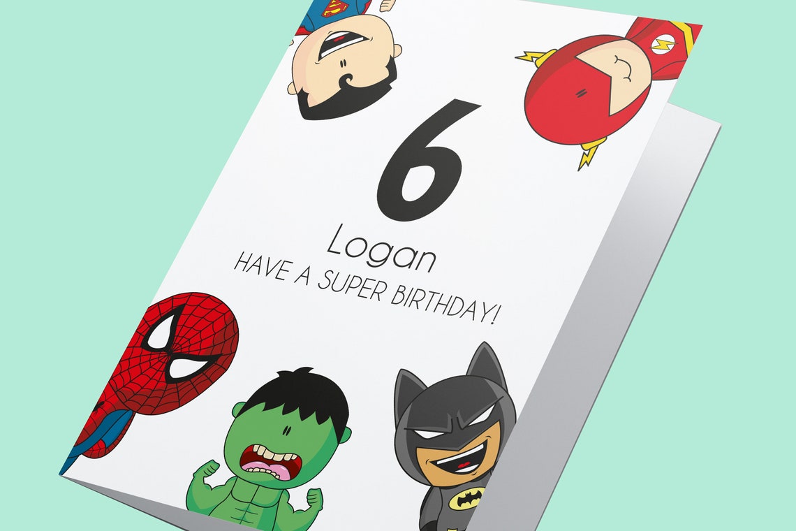 Superhero Personalised Birthday Card, Boys Birthday Card, Girls ...