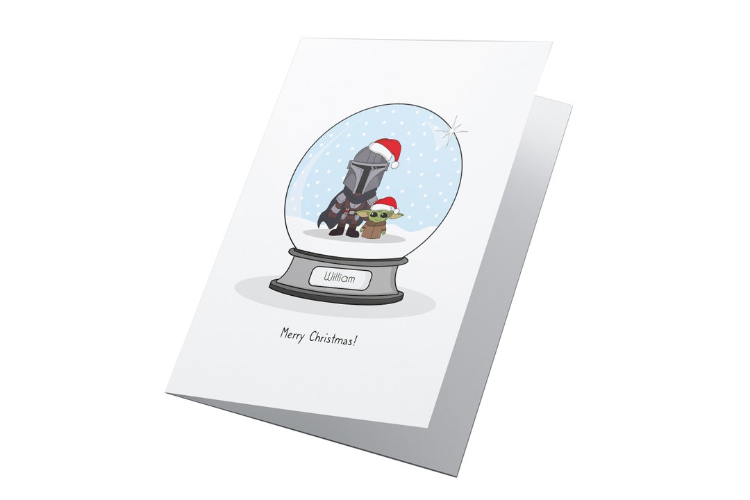 Mandalorian & Grogu Snow Globe Personalised Christmas Card, Star Wars ...