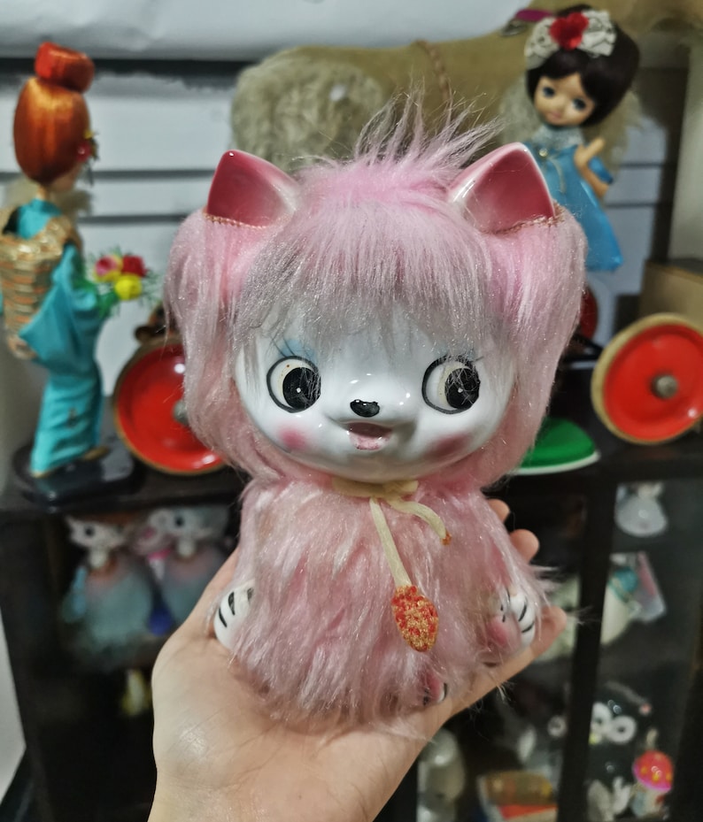 Vintage Cute Japanese Fur Pink Kitty Kitsch Ceramic Big Eye - Etsy