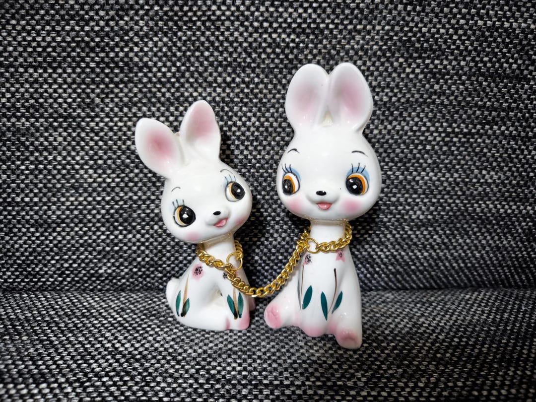 Vintage Ceramic Kitsch Big Eye White Bunny Lover Japanese - Etsy