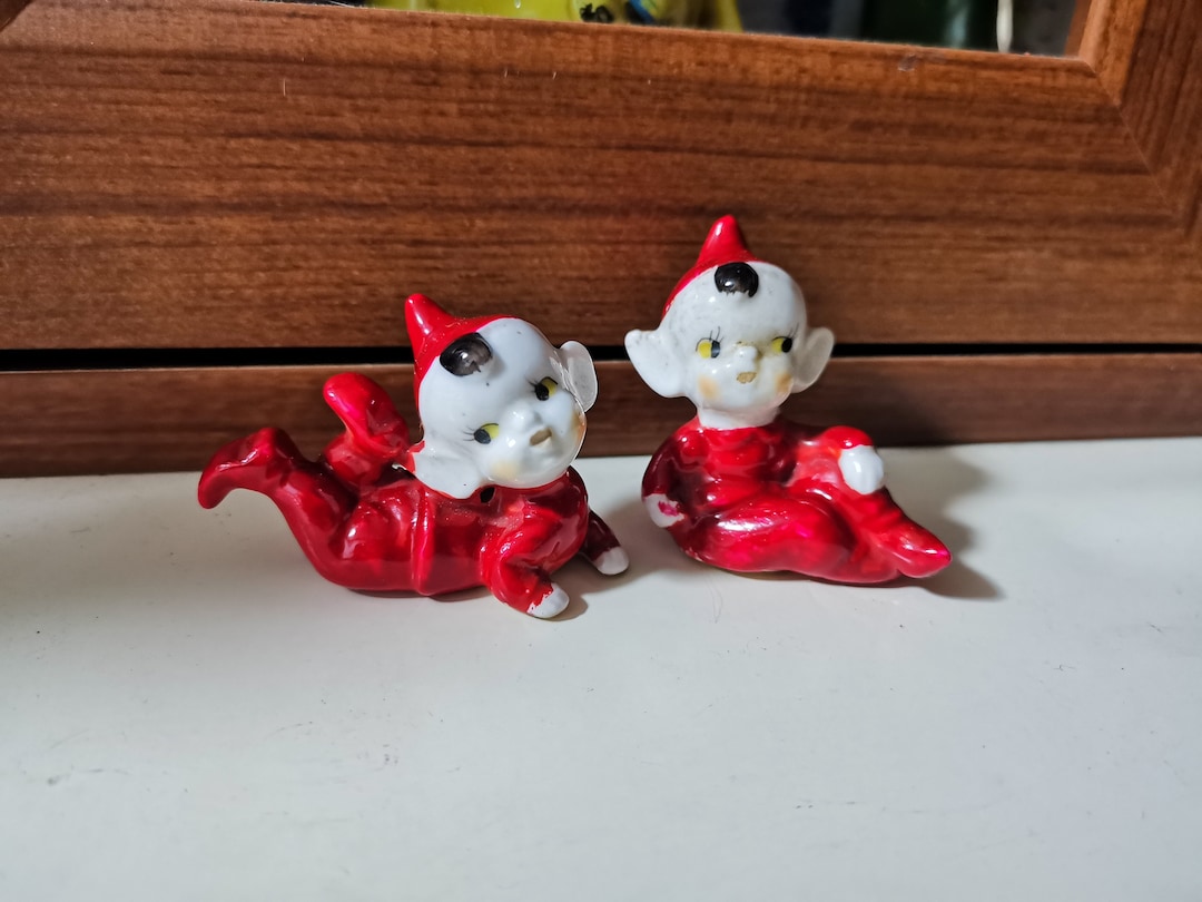Vintage Ceramic Red Little Elf Pixie Santa Christmas Doll Lot - Etsy