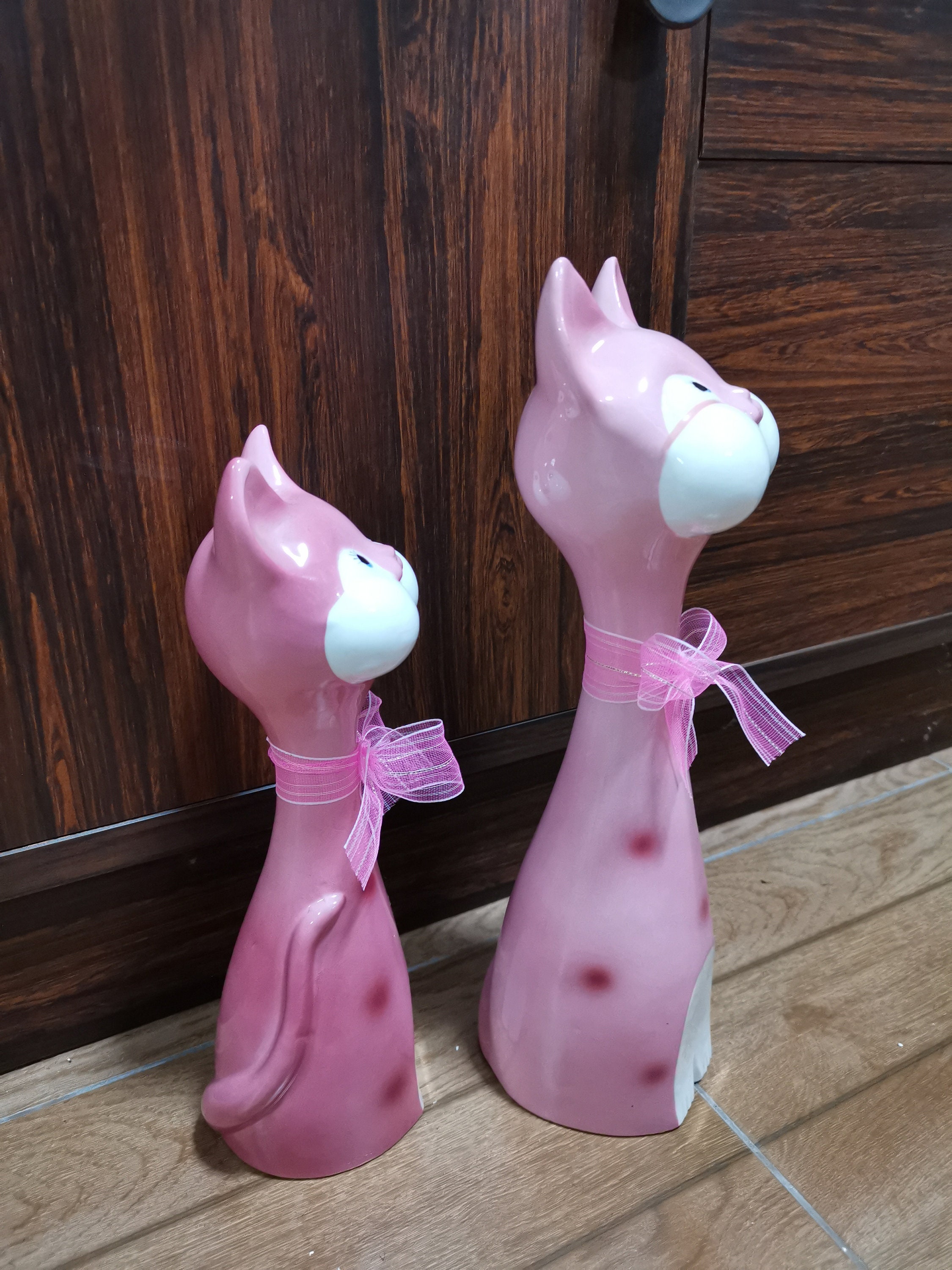 Vintage Ceramic Japanese Kawaii Kitsch Big Eye Pink Kitty Cat Figurines ...