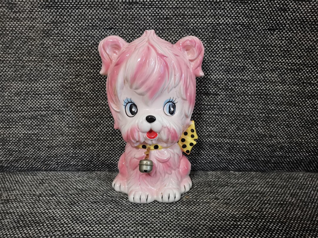 Vintage Kawaii Ceramic Kitsch Big Eye Pink Puppy Japan Bank Doll - Etsy