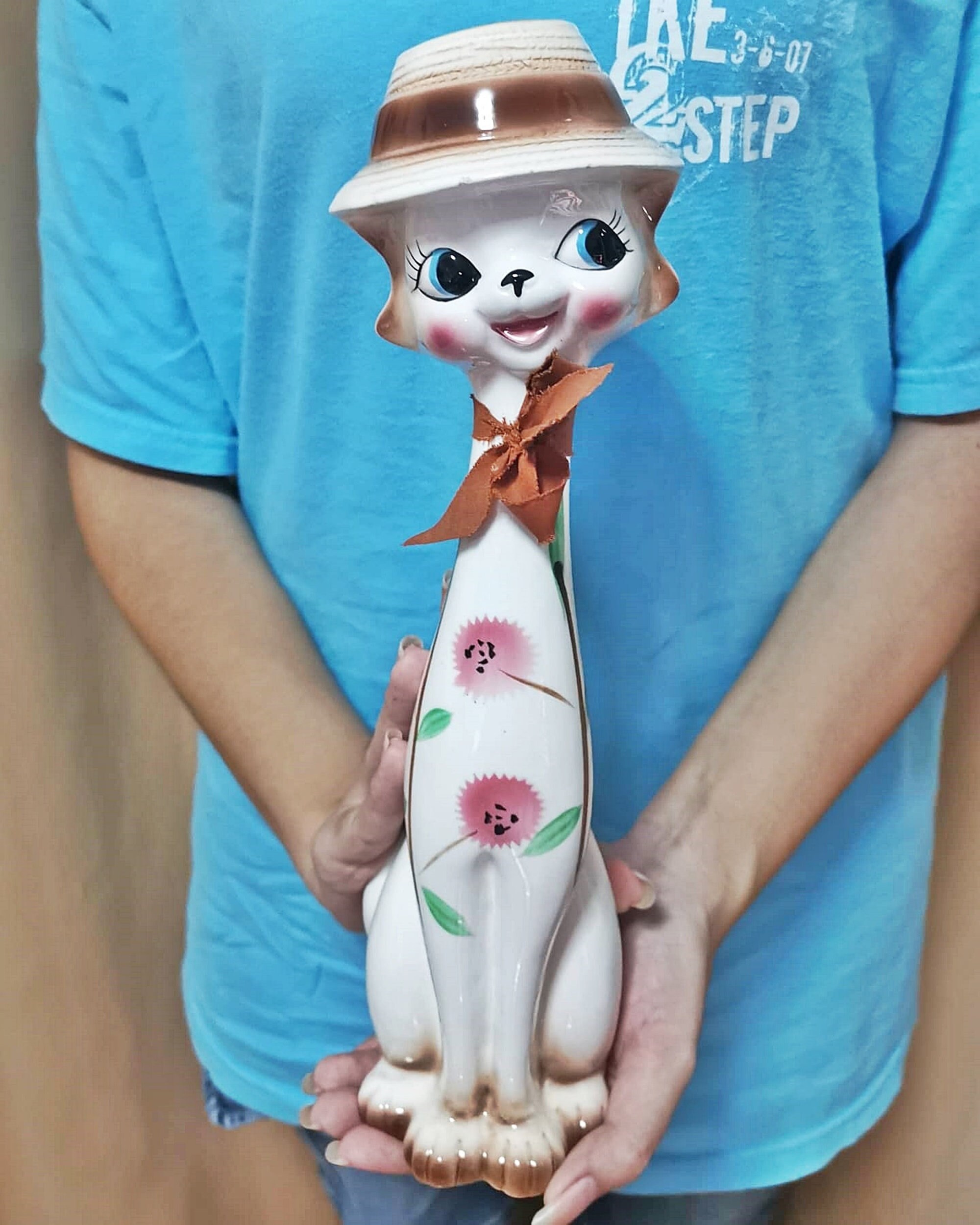 Vintage Japanese Ceramic Kitsch White Flower Long Neck Kitty - Etsy